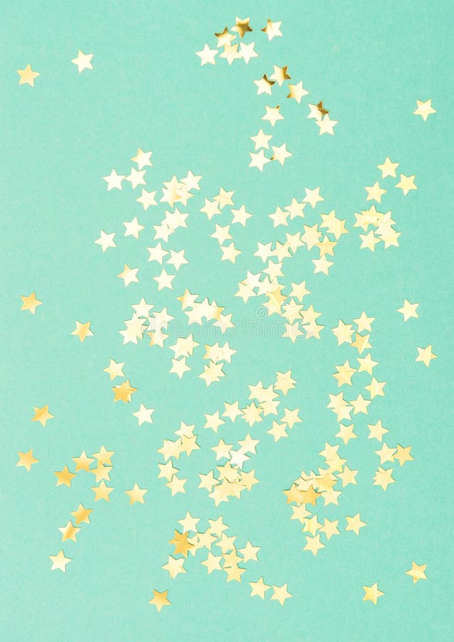 Golden Confetti Star Mint Color Flat Lay Background Stock Photo - Image ...