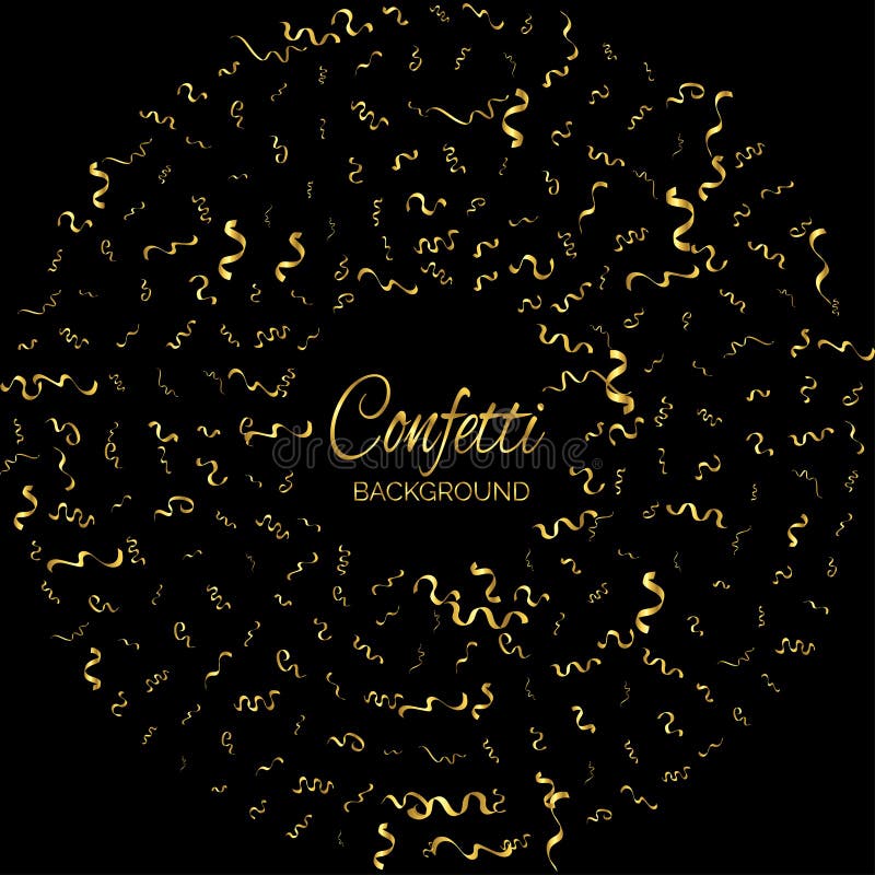 Golden Confetti and Streamer Ribbon Falling on Black Background. Vector ...