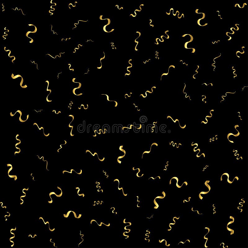 Golden Confetti and Streamer Ribbon Falling on Black Background. Vector ...