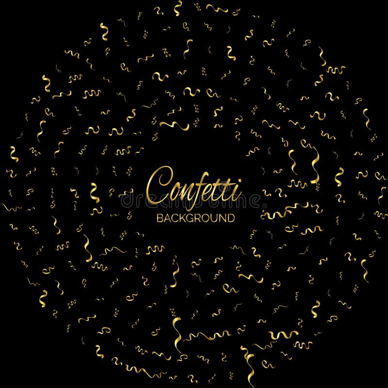 Golden Confetti and Streamer Ribbon Falling on Black Background. Vector ...