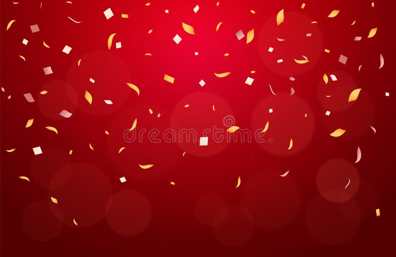 Golden Confetti Vector Festive Red Background Party Design Stock Vector ...