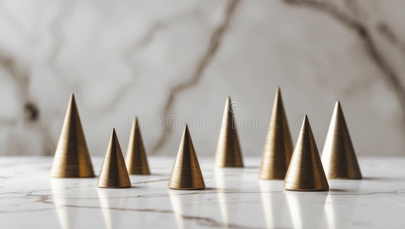 Golden Conical Objects Arranged on Marble Surface Stock Image - Image ...
