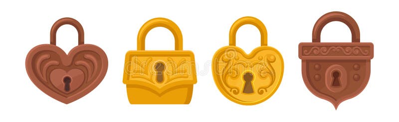 Golden and Copper Padlock with Keyhole As Security Mechanism Vector Set ...