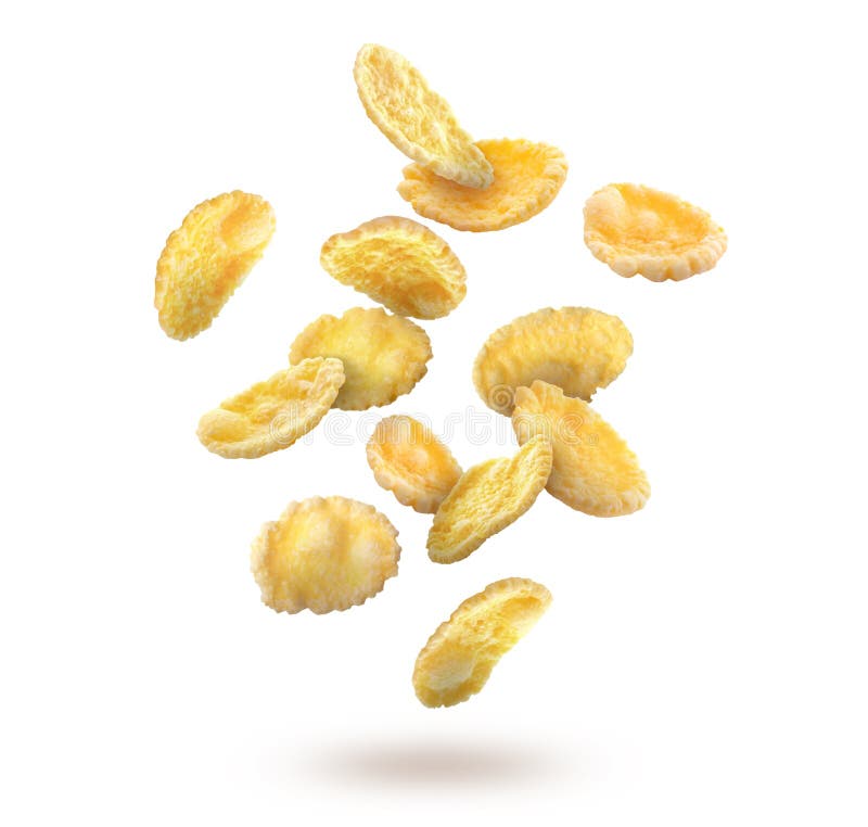 Golden Corn Flakes Falling on White Background Stock Image - Image of ...