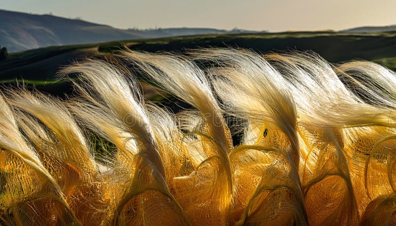 Ethereal Corn Silk Dances in the Warm Breeze Against a Serene ...