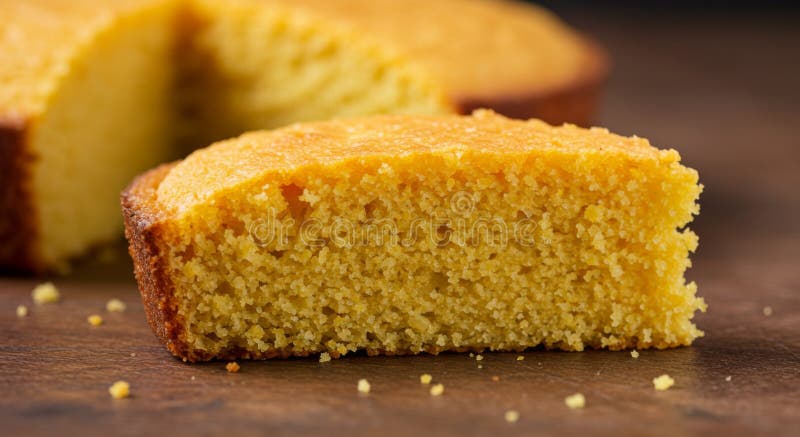 Golden Cornbread Slice on Dark Wooden Surface Stock Illustration ...