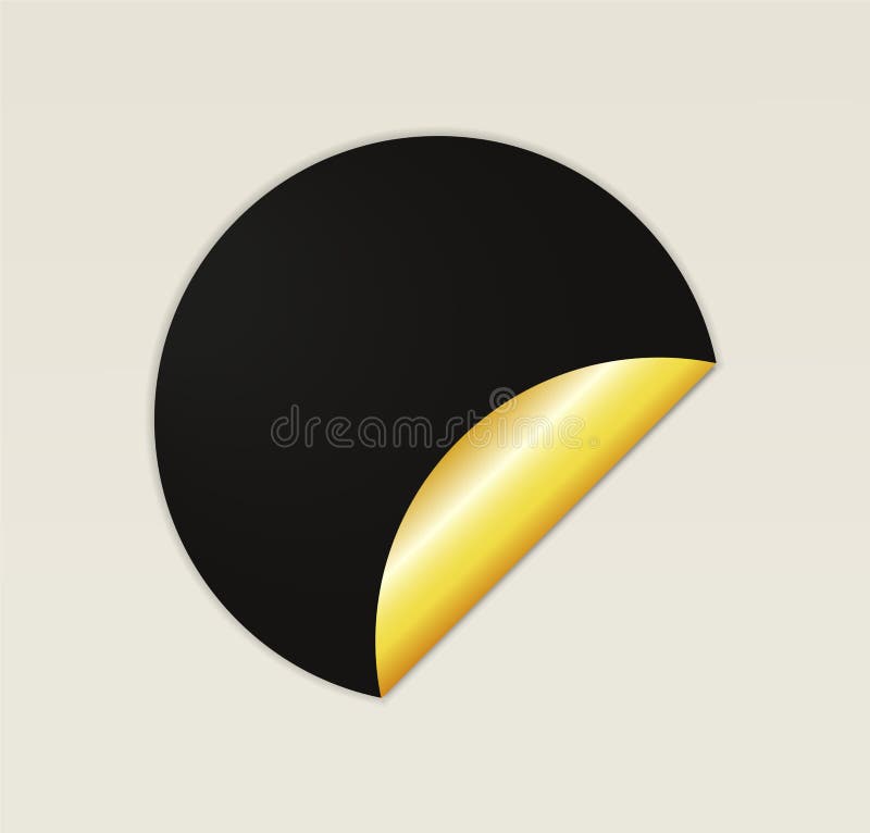 Round Black Sticker with Golden Bent Edge. Blank Template. Stylish ...