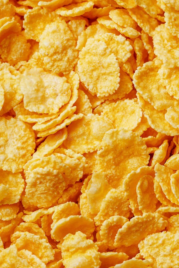 Golden Cornflakes Background and Texture. View from Above Stock Photo ...