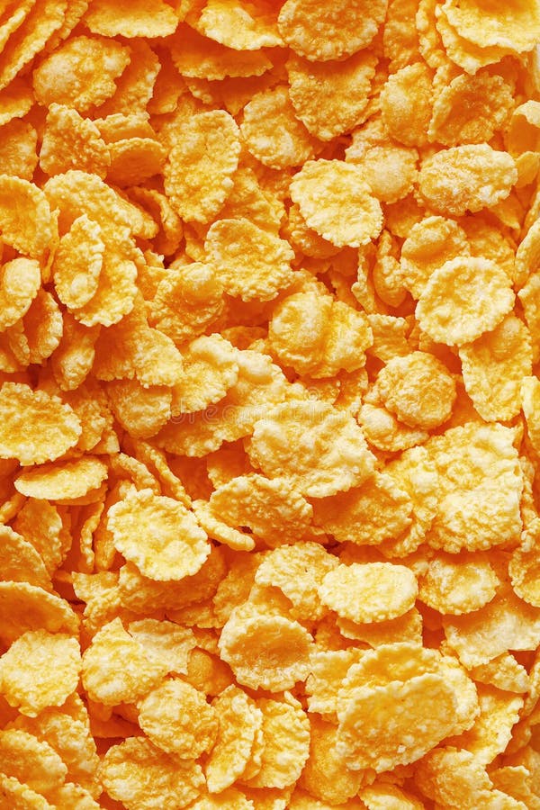 Golden Cornflakes Background and Texture. View from Above Stock Photo ...