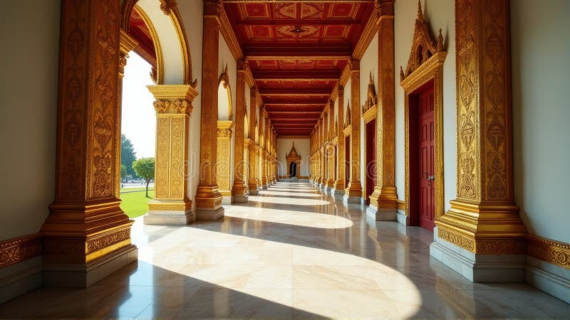 Golden Corridor of a Royal Palace, Generative Ai, Generative Ai Stock ...