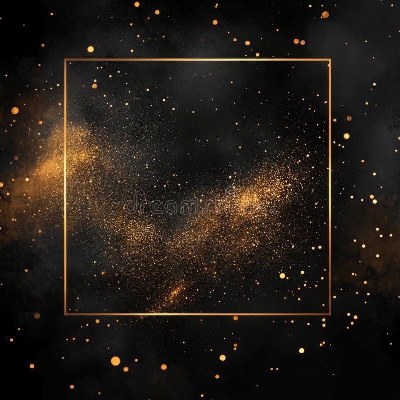Golden Cosmic Dust and Stars in a Square Frame on a Dark Background ...