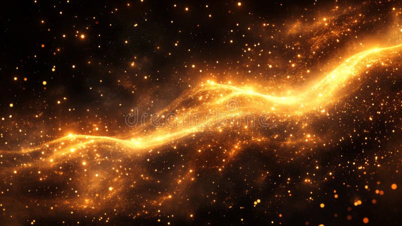 Golden Cosmic Dust Wave Across Dark Space Stock Illustration ...