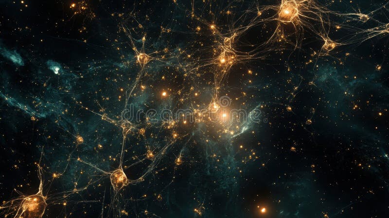 Golden Cosmic Neuron Web Illuminated in Space Stock Photo - Image of ...