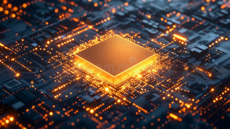 Golden CPU Chip on Advanced Circuit Board, Illuminating Technology and ...
