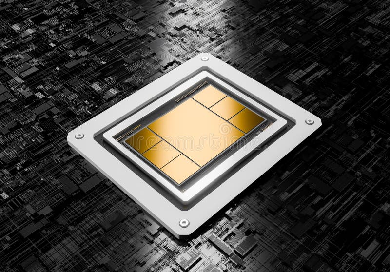 Golden CPU Chip on High-Tech Circuit Board Background Stock ...