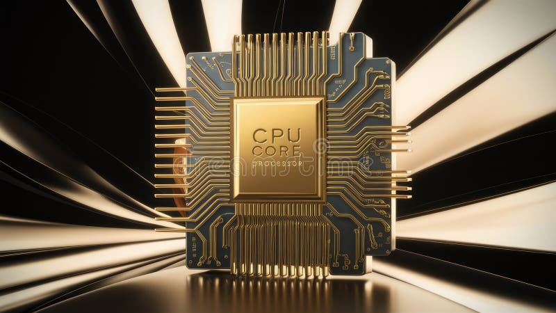 Golden CPU Core Processor on Black Background Stock Image - Image of ...