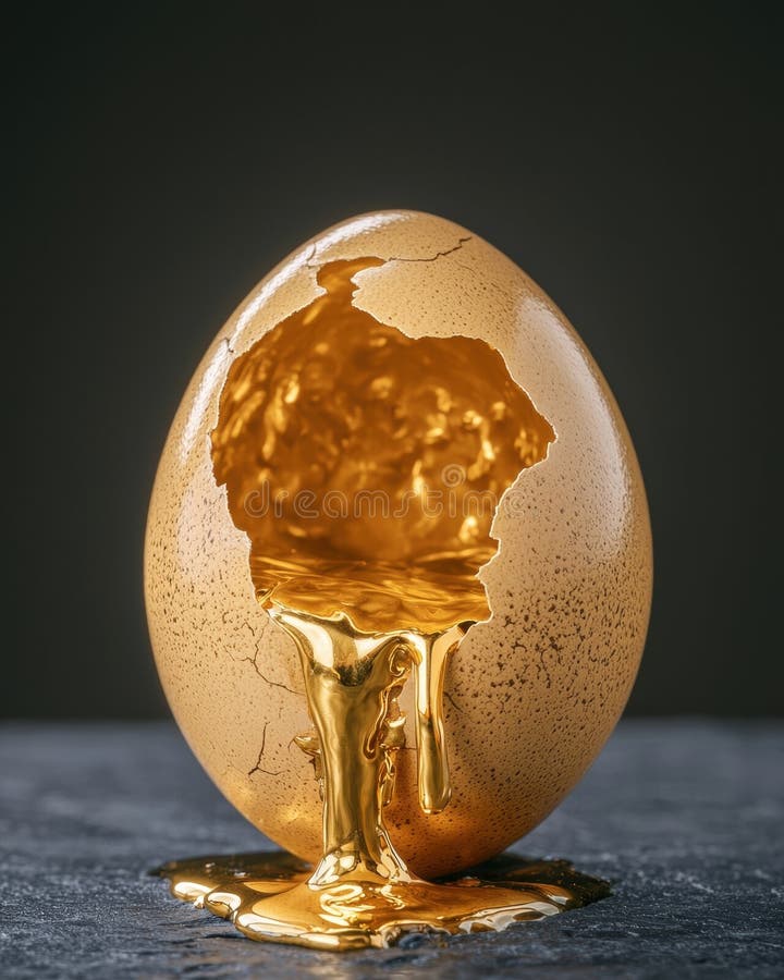 Golden Cracked Egg with Flowing Liquid Gold Stock Illustration ...