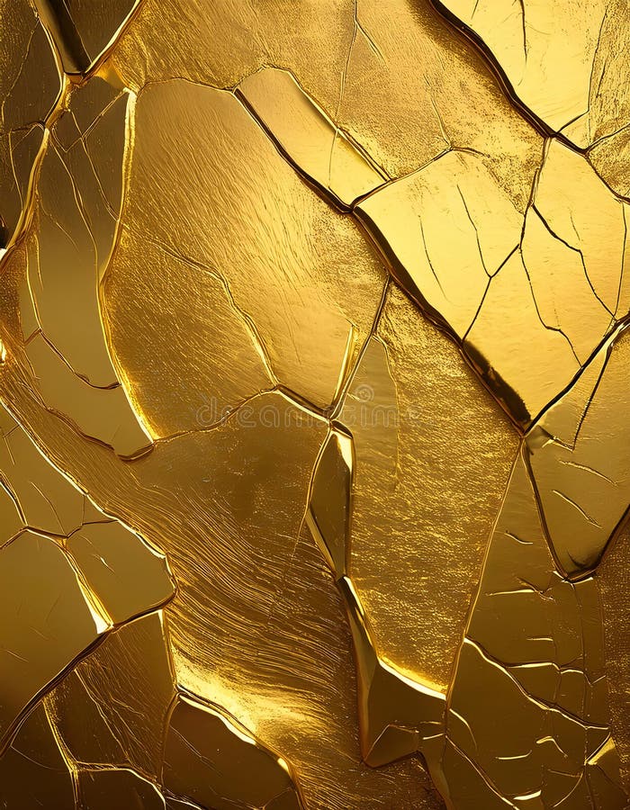 Golden, Cracked Surface with Intricate Patterns and Reflections ...