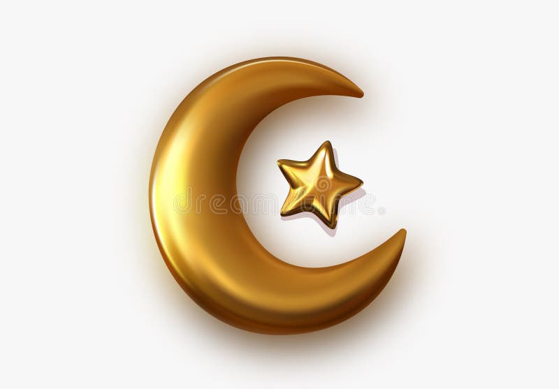 Golden Crescent Moon with Hanging Star and Intricate Islamic ...