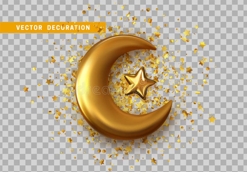 Golden Crescent Moon with Hanging Star and Intricate Islamic ...