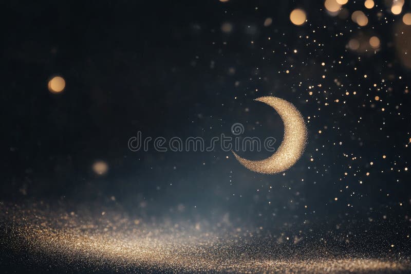 Golden Crescent Moon Creating a Magical Effect with Sparkling Particles ...