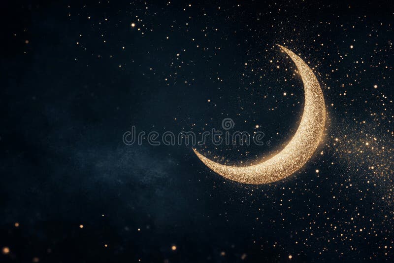Golden Crescent Moon Creating a Magical Effect with Sparkling Particles ...