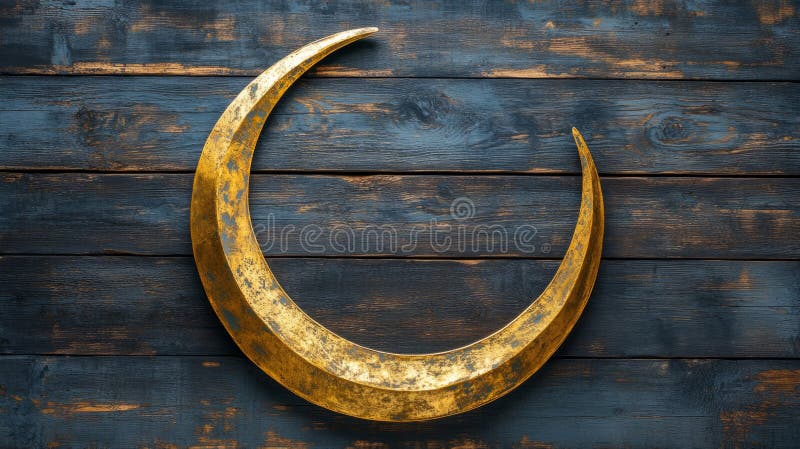 Golden Crescent Moon on Dark Wooden Background Stock Illustration ...
