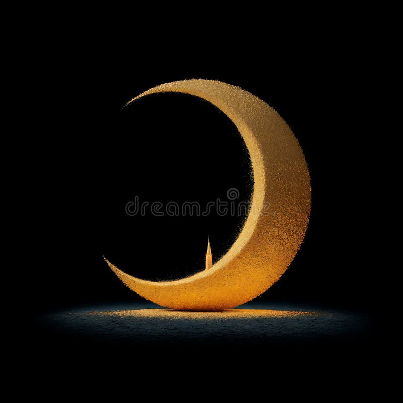 Golden Crescent Moon Made of Particles Stands Against a Black ...