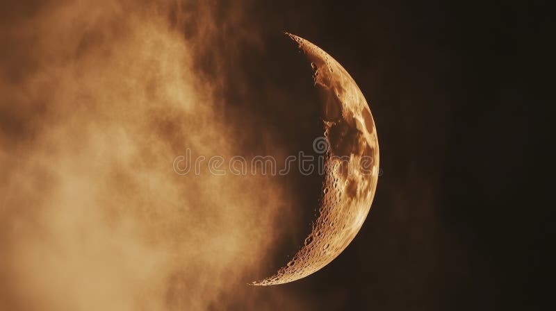 A Golden Crescent Moon is the Main Focus of the Image Stock ...