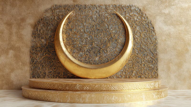 Golden Crescent Moon on Ornate Gold Stage Stock Illustration ...
