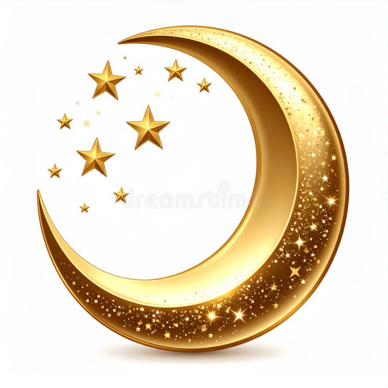 Golden Crescent Moon with Sparkling Stars Stock Illustration - Illustration of celebration ...