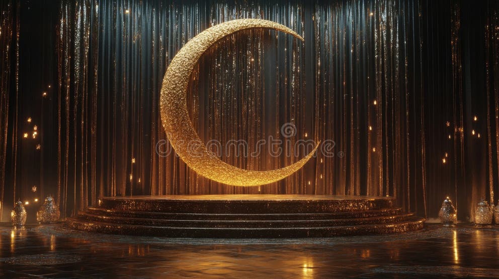 Golden Crescent Moon Stage Dramatic Backdrop Stock Illustration ...