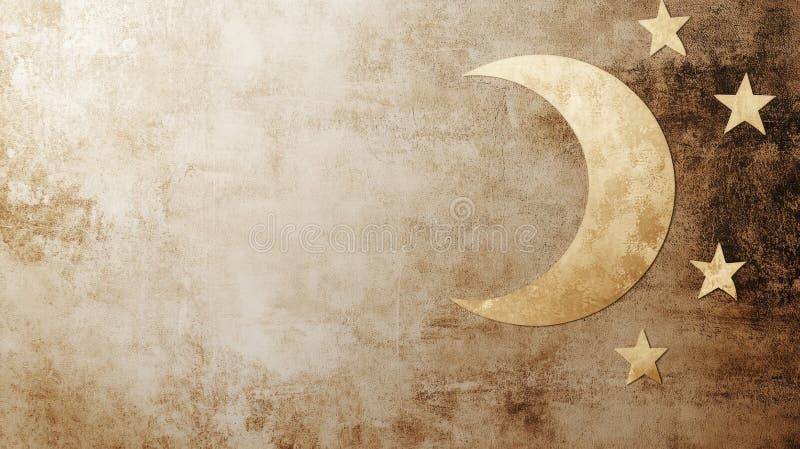 Golden Crescent Moon and Stars on Grunge Texture Background Stock ...