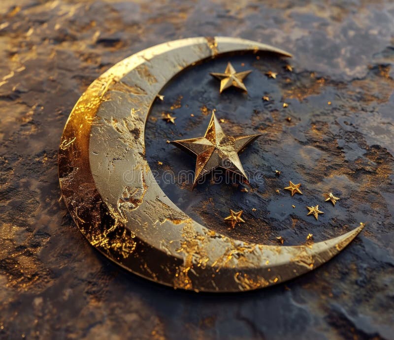 A Golden Crescent Under the Full Moon with Stars Stock Photo - Image of ...