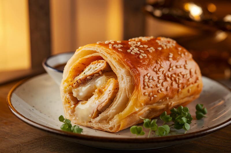 Golden Crispy Chicken Cheese Roll with Sesame Seeds Stock Illustration ...
