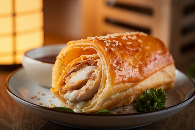 Golden Crispy Chicken Cheese Roll with Sesame Seeds Stock Illustration ...