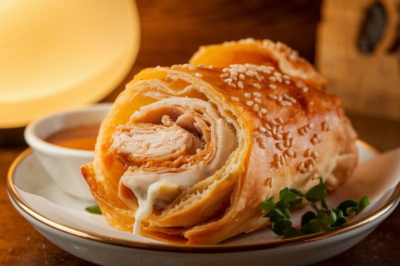 Golden Crispy Chicken Cheese Roll with Sesame Seeds Stock Illustration ...