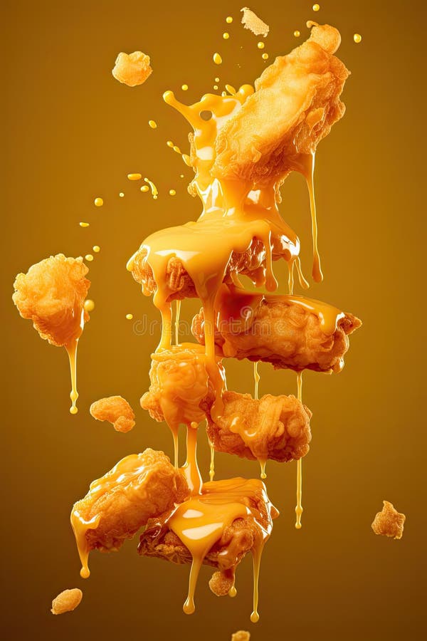 Golden Crispy Fried Chicken Pieces with Glossy Orange Sauce Stock Image ...