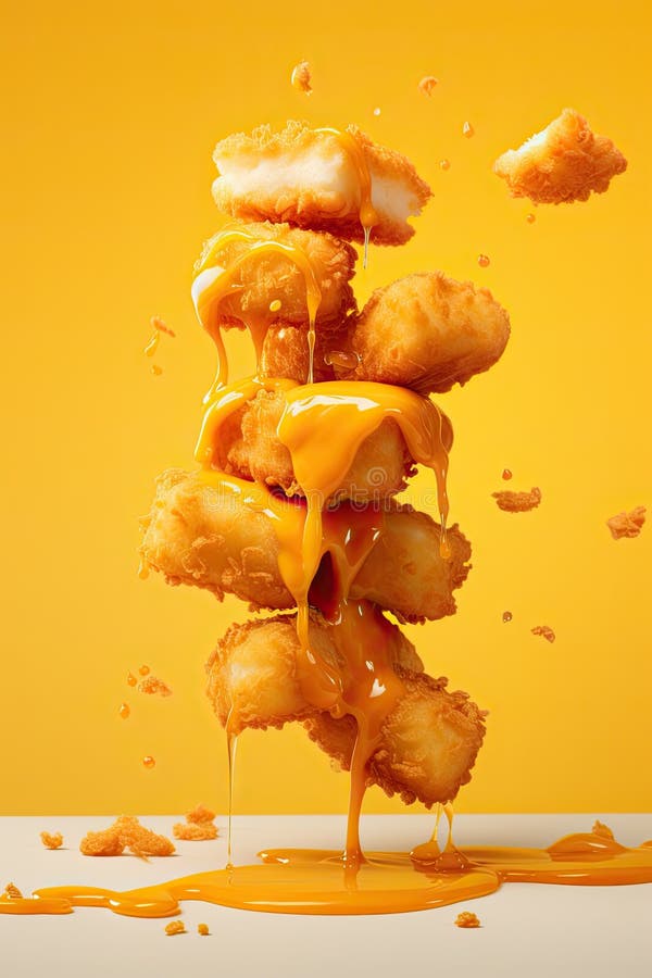 Golden Crispy Fried Chicken Pieces with Glossy Orange Sauce Stock Image ...