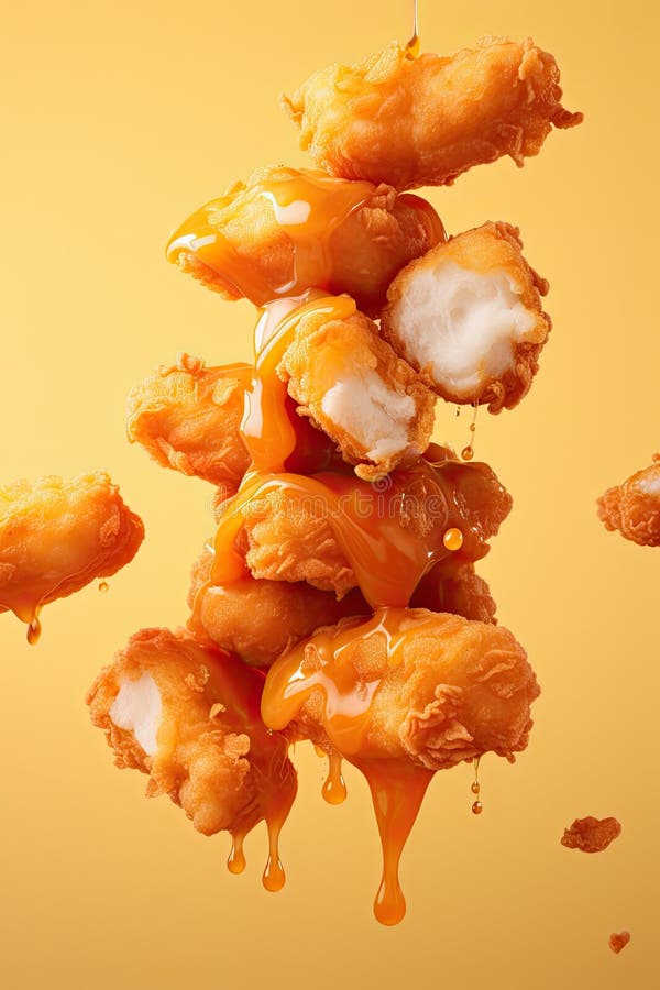 Golden Crispy Fried Chicken Pieces with Glossy Orange Sauce Stock Photo ...