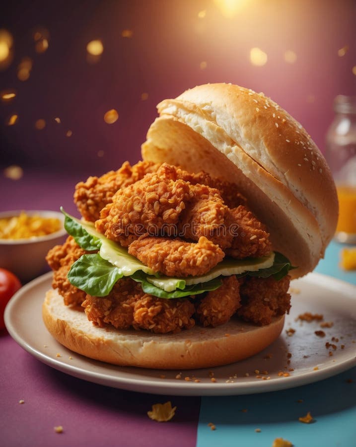 Golden Crispy Fried Chicken Sandwich on a Plate. Stock Illustration ...
