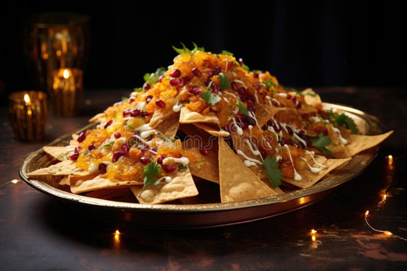 Golden Crispy Nachos in a Festive Serving Platter Stock Image - Image ...