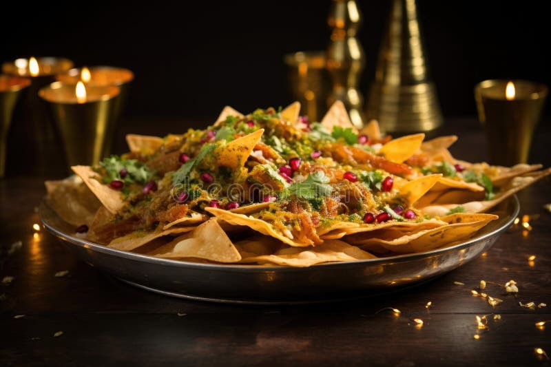 Golden Crispy Nachos in a Festive Serving Platter Stock Illustration ...