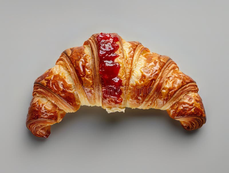 Golden Croissant with Raspberry Jam Stock Image - Image of flaky, crust ...