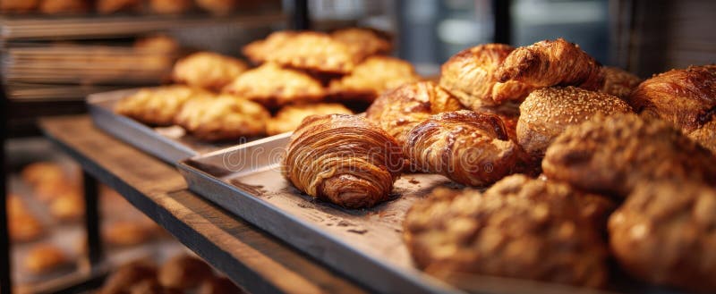 The Golden Croissants and Assorted Pastries Freshly Baked in a Bakery ...