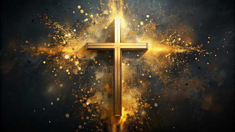 Golden Cross Exploding Gold Dust on Black Stock Illustration ...