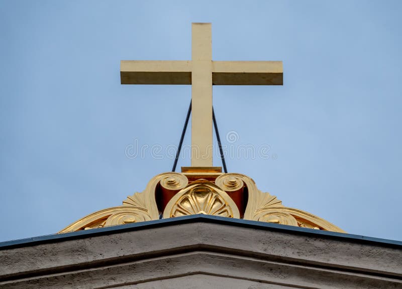 Golden Cross on the Top of a Church Stock Image - Image of tower ...