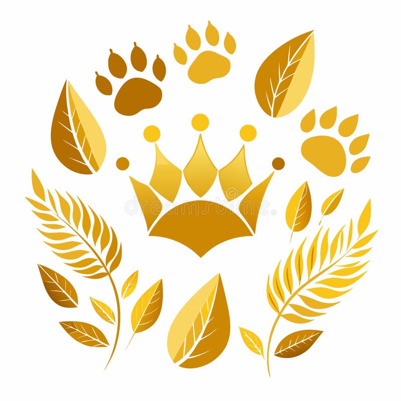 Golden Crown Encircled by Leaves and Paw Prints Stock Illustration ...