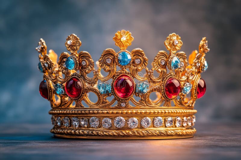 Golden Crown Encrusted with Jewels on Surface Stock Image - Image of ...
