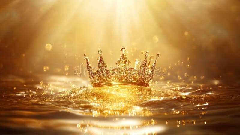 A Golden Crown Floating in Liquid Gold with Sunrays Stock Illustration ...